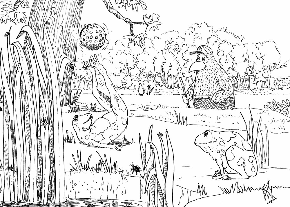 Frog Ball Cartoon is fun for the golfer. The frog has stolen the ball ...